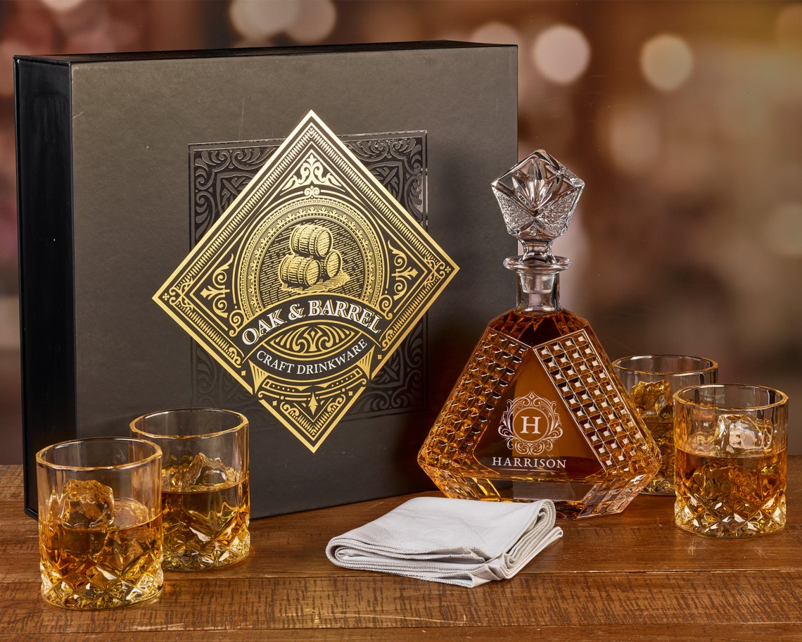 Triangle Whiskey Decanter Set Decanter Glass Set Bourbon - Etsy