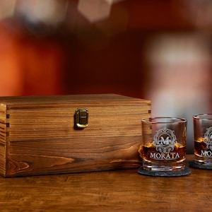 2-glass Wood Box Gift | Engraved Whiskey Glasses | Custom Bourbon ...