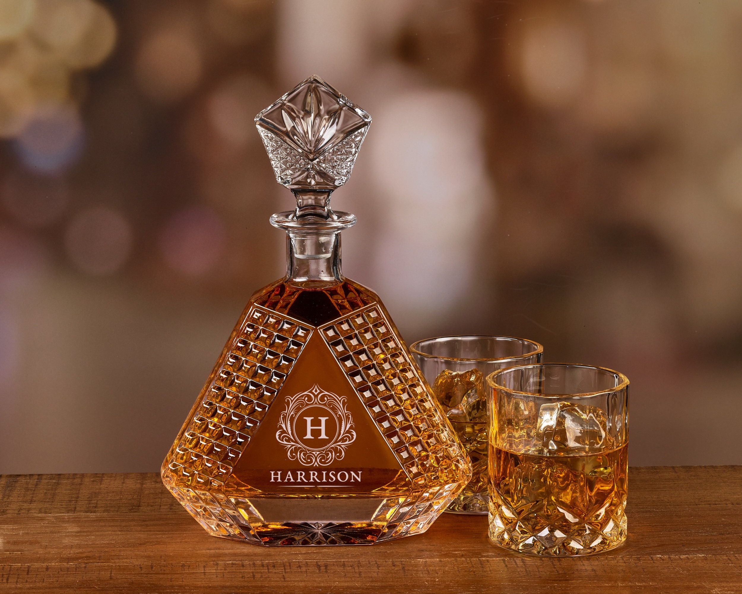 Triangle Whiskey Decanter Set Decanter Glass Set Bourbon - Etsy
