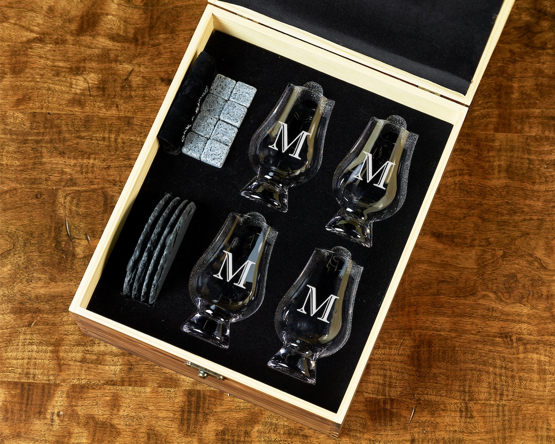 Custom Glencairn Box Set | Wood Box Glencairn Gift Set | Bourbon ...