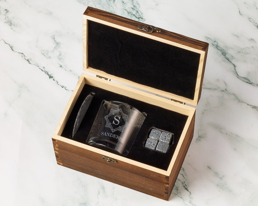 Single Glass Wood Box Gift | Engraved Whiskey Glass | Custom Bourbon ...