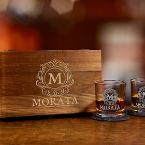 2-glass Wood Box Gift | Engraved Whiskey Glasses | Custom Bourbon ...