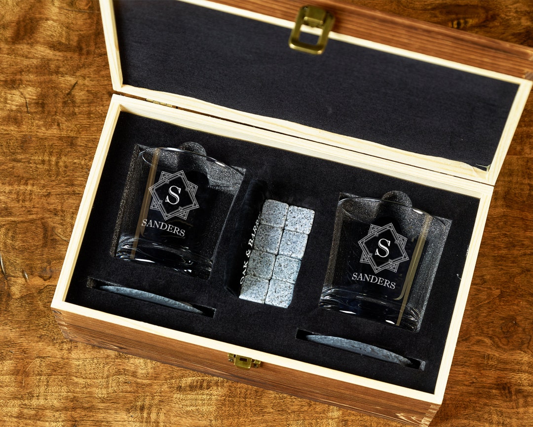 2-glass Wood Box Gift | Engraved Whiskey Glasses | Custom Bourbon ...