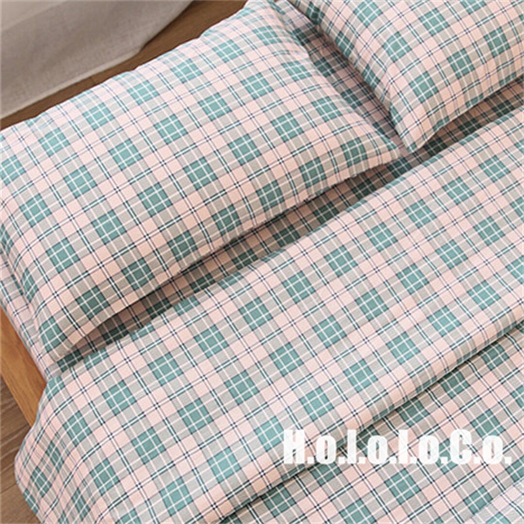 100%cotton Green Plaid Duvet Cover,3 Pieces Bedding Set,plaid Comforter ...