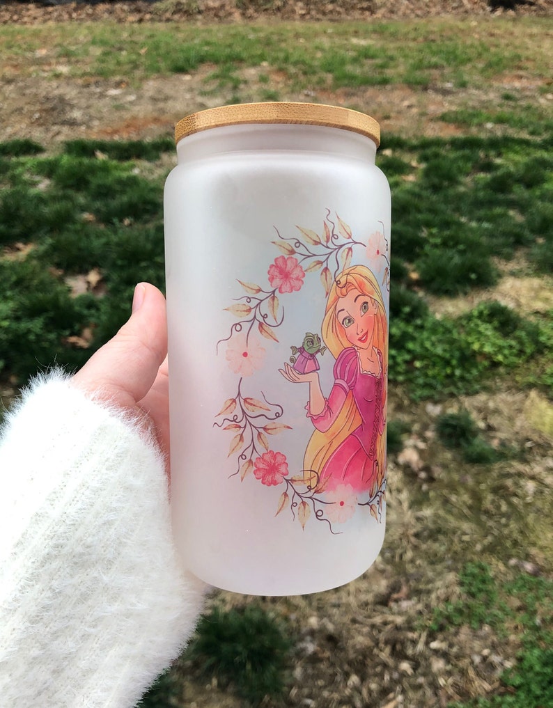 Tangled Rapunzel Pascal Watercolor Flower Glass Tumbler - Etsy