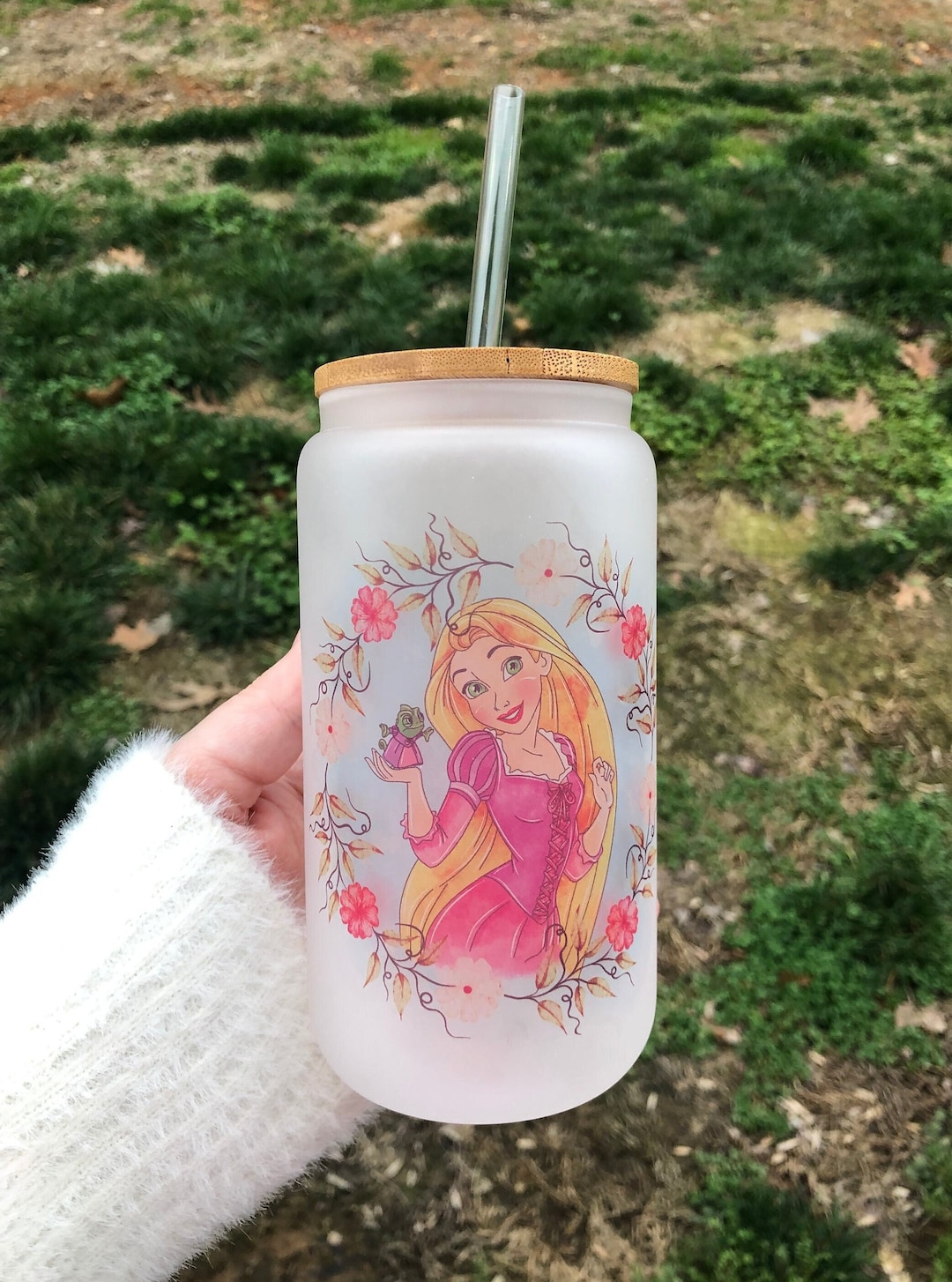 Tangled Rapunzel Pascal Watercolor Flower Glass Tumbler - Etsy