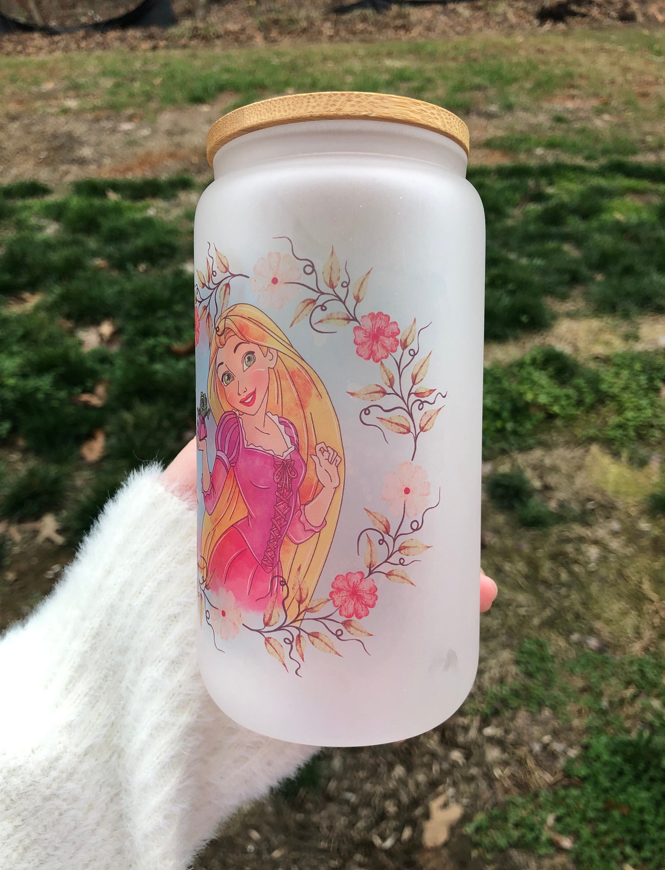 Tangled Rapunzel Pascal Watercolor Flower Glass Tumbler - Etsy UK