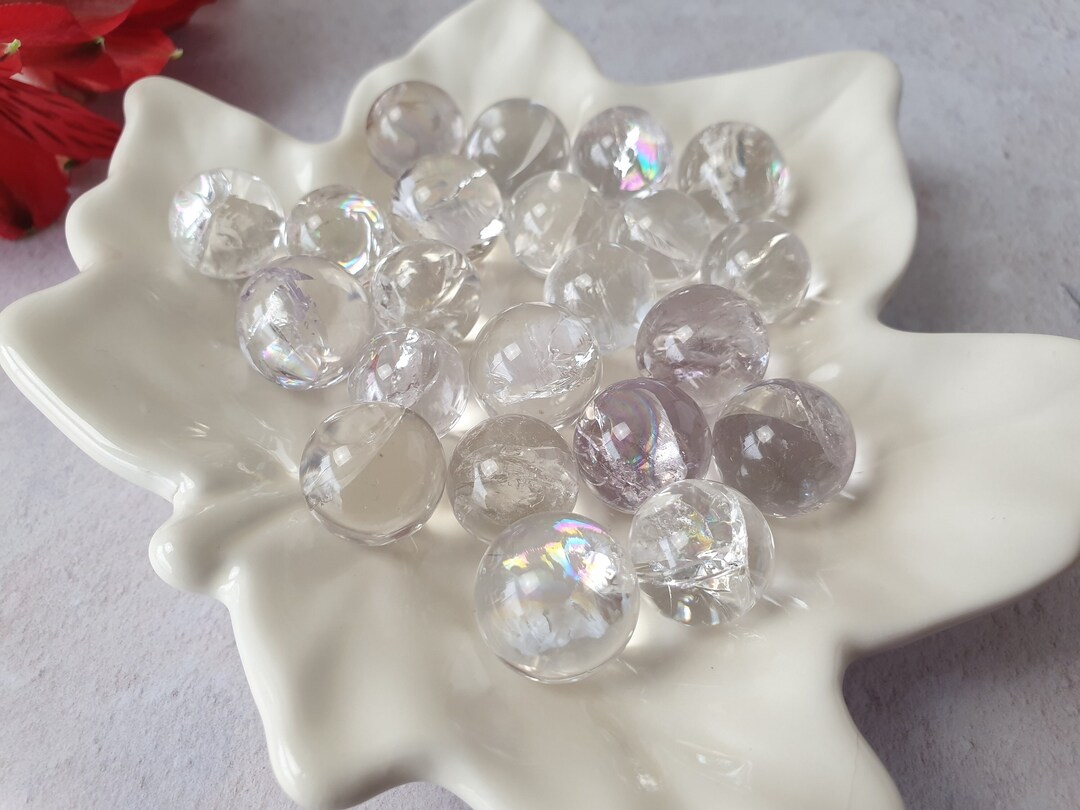 One Crackle Quartz Mini Crystal Sphere With Rainbow and Metal Sphere ...