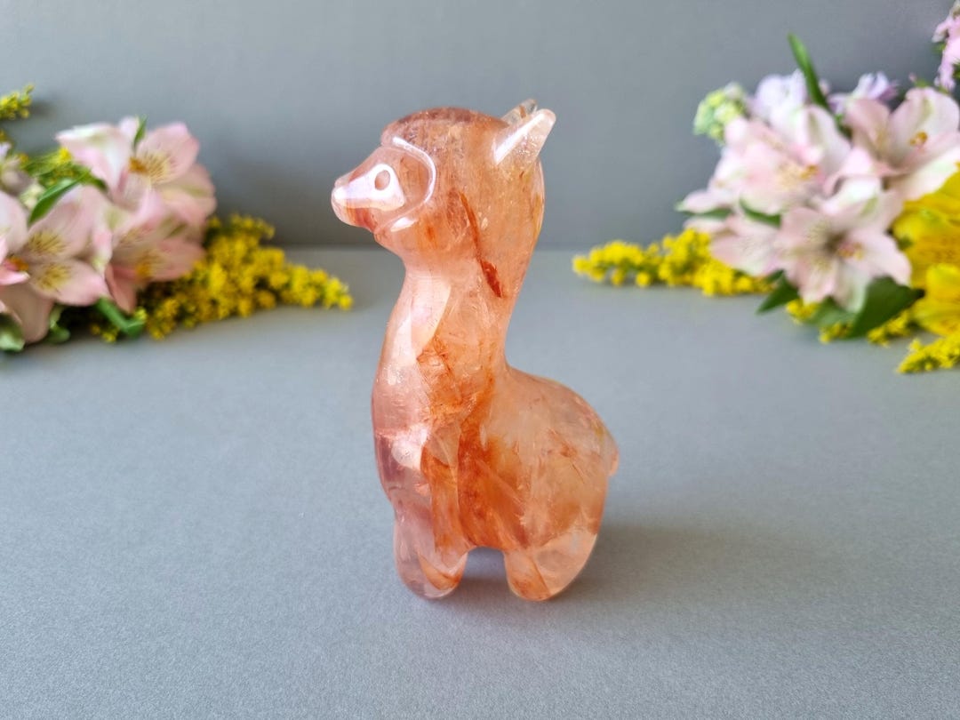 Translucent Fire Quartz Alpaca With Rainbows | Carved Crystal Animals ...