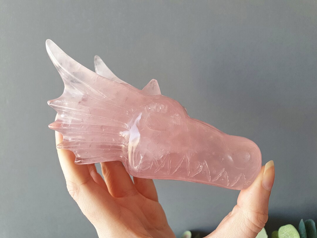 High Quality Gemmy Rose Quartz Dragon Skull Rose Quartz Skull Decor ...
