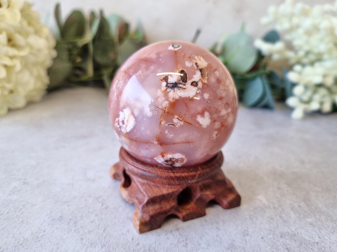 Pink Carnelian Flower Agate Spherewith Quartz (2)| Flower Agate Crystal Point |starsarentpointy ...