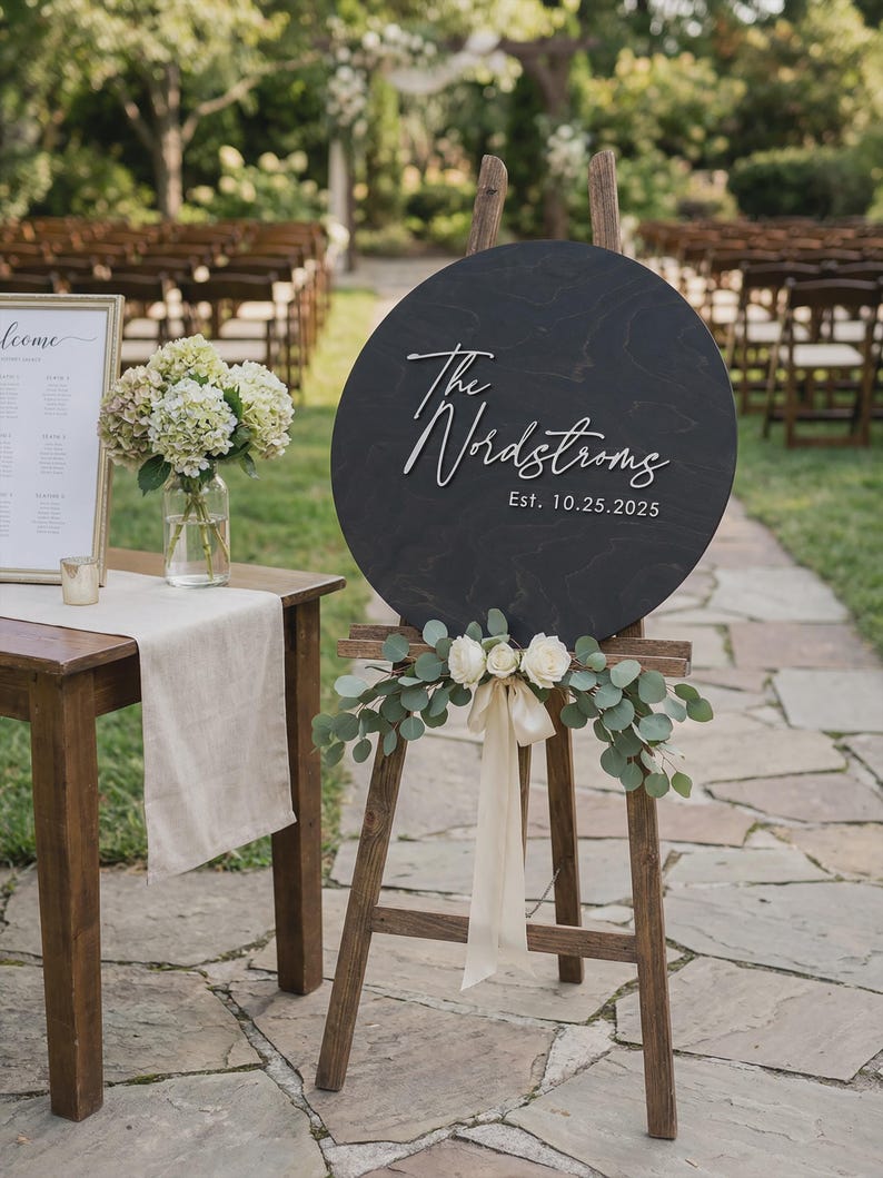 Personalized Round Wooden Wedding Guestbook Sign, Custom Family Name ...