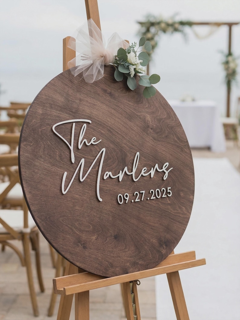 Personalized Round Wooden Wedding Guestbook Sign, Custom Family Name ...