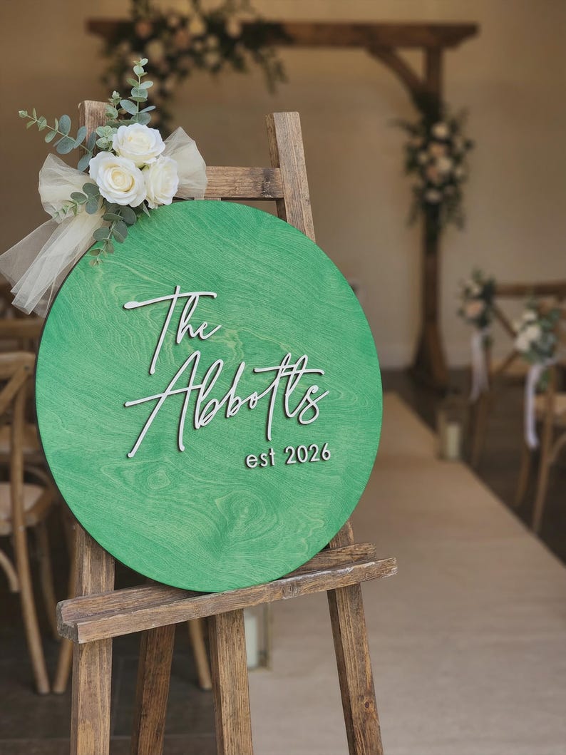 Personalized Round Wooden Wedding Guestbook Sign, Custom Family Name ...
