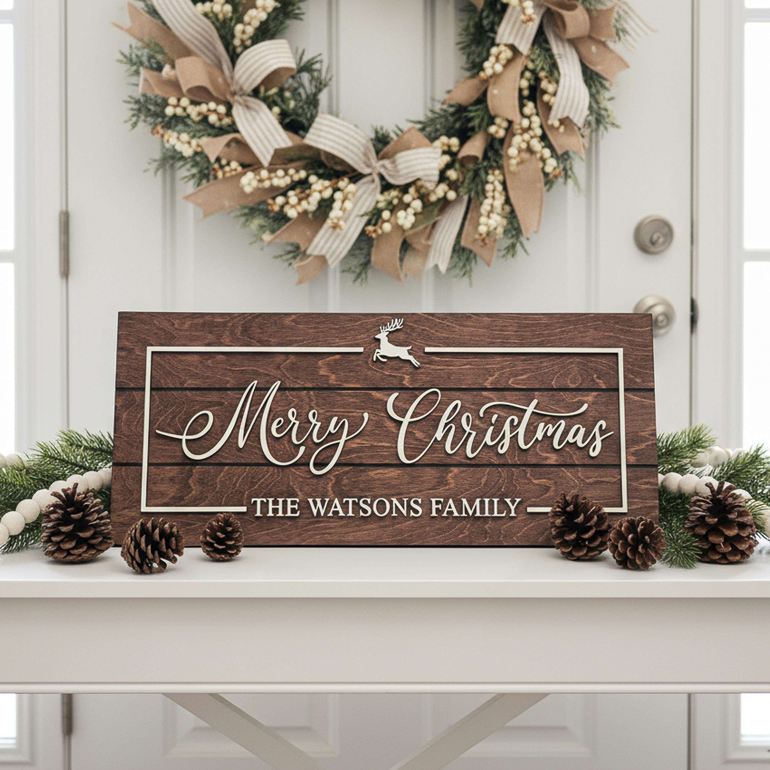 Rustic Wood Merry Christmas Sign, Personalized Family Plaque, Farmhouse ...