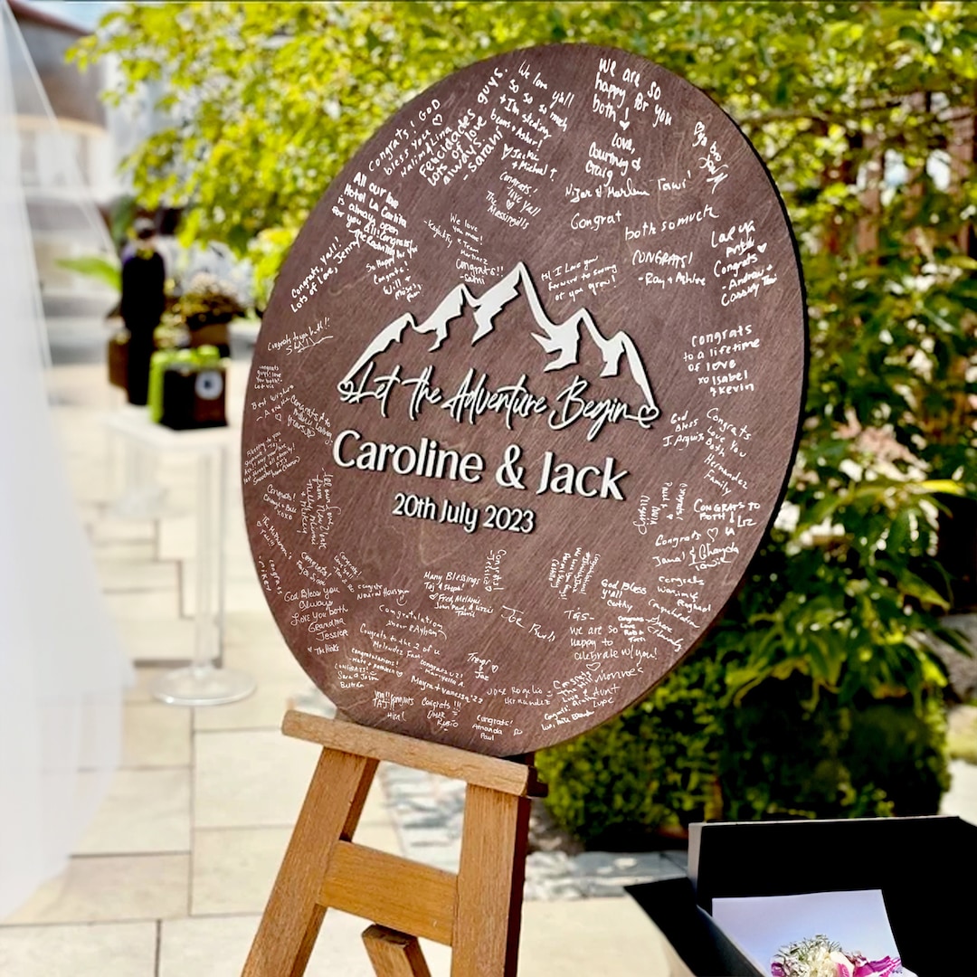 Custom Mountain Wedding Guest Book Sign, Personalized Wood Anniversary ...