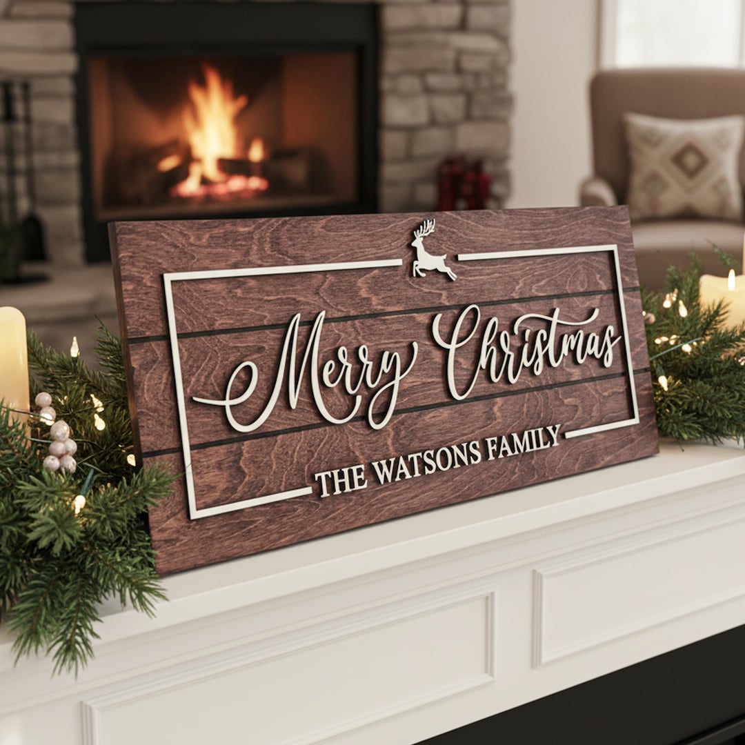Rustic Wood Merry Christmas Sign, Personalized Family Plaque, Farmhouse ...