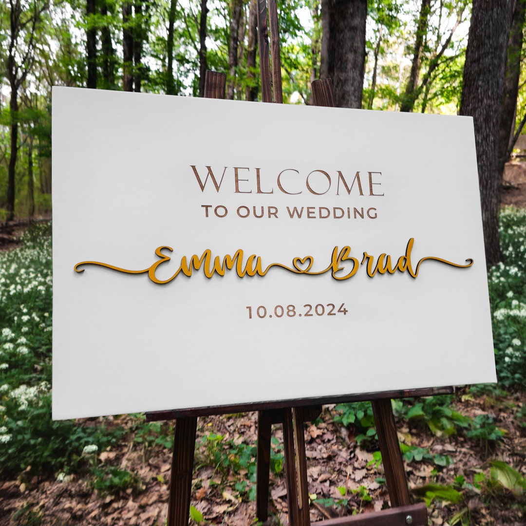 Personalized Wooden Wedding Welcome Sign - Custom Name and Date ...