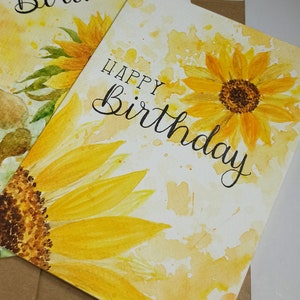 Hand Painted Sunflower Birthday Cards, Watercolor Greeting Cards ...