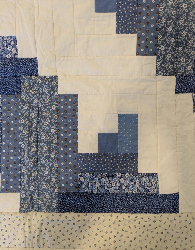 Blue and White Modern Log Cabin Quilt in the Furrows Pattern - Etsy