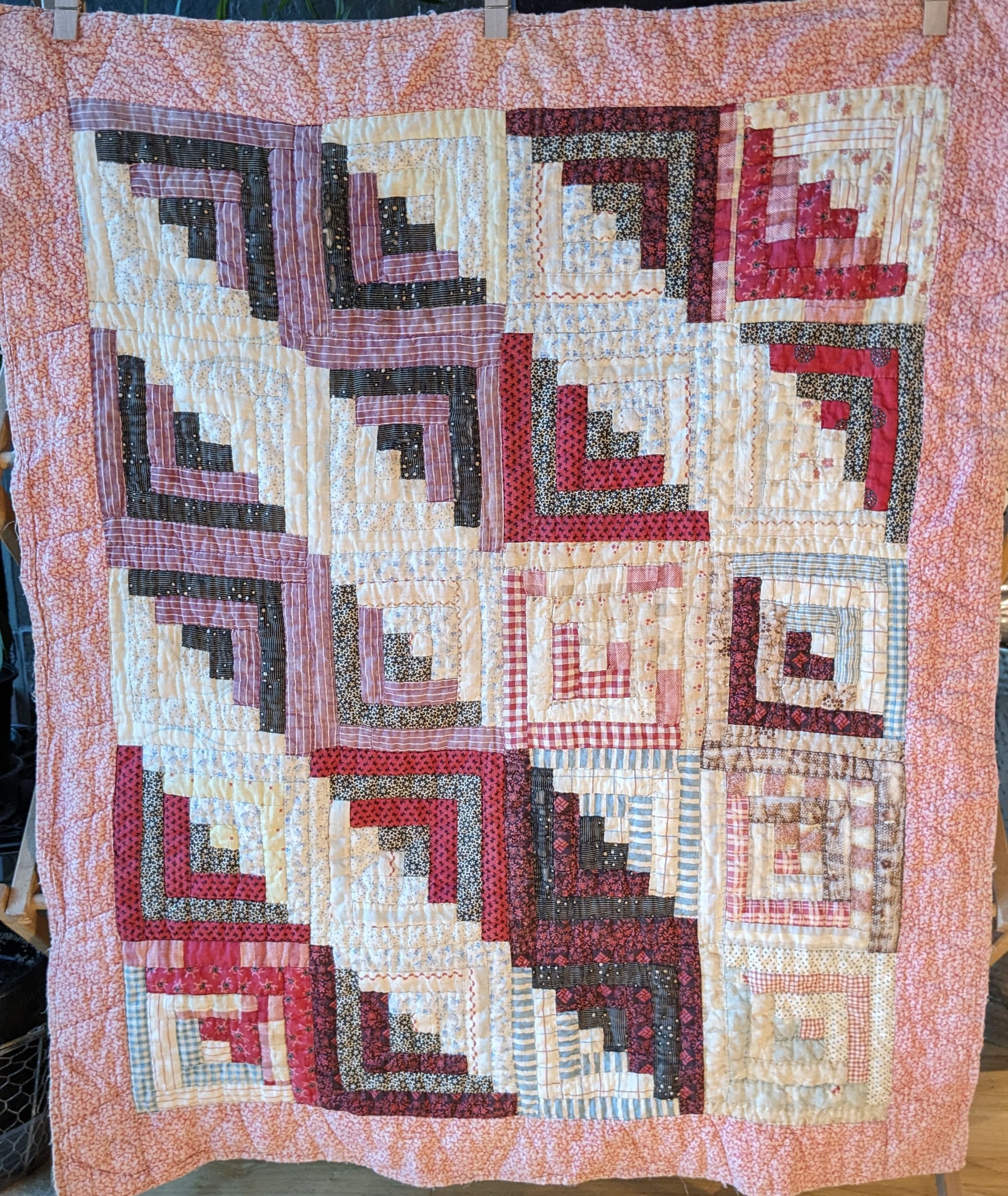 Antique Pink Log Cabin Small Quilt - Etsy