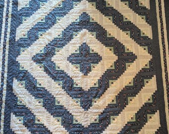 Blue and Cream Log Cabin Quilt - Etsy