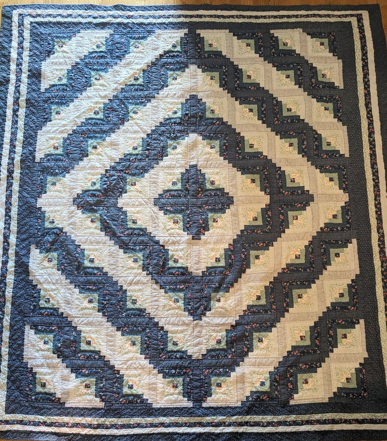 Blue and Green Log Cabin Quilt - Etsy