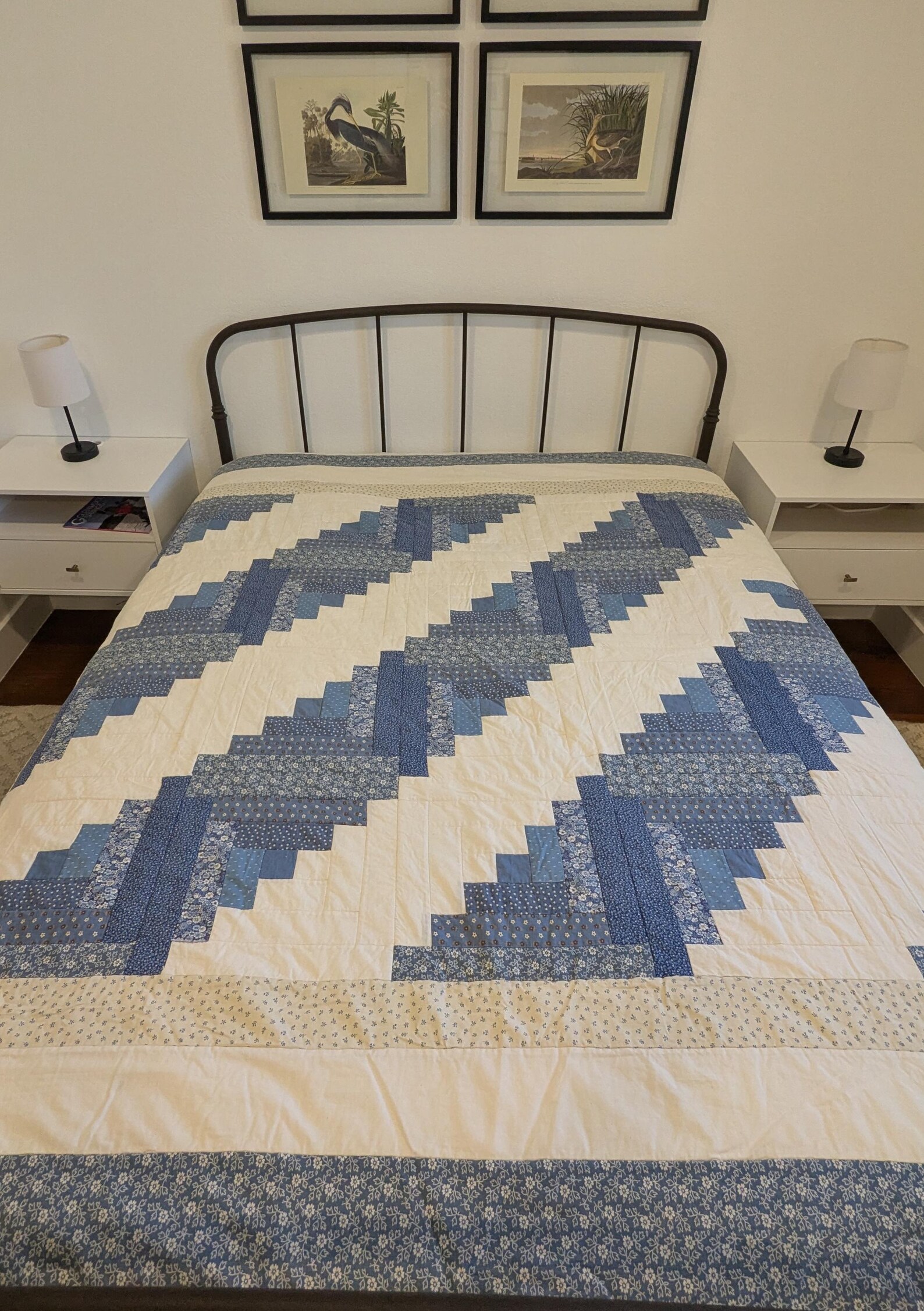 Blue and White Modern Log Cabin Quilt in the Furrows Pattern - Etsy