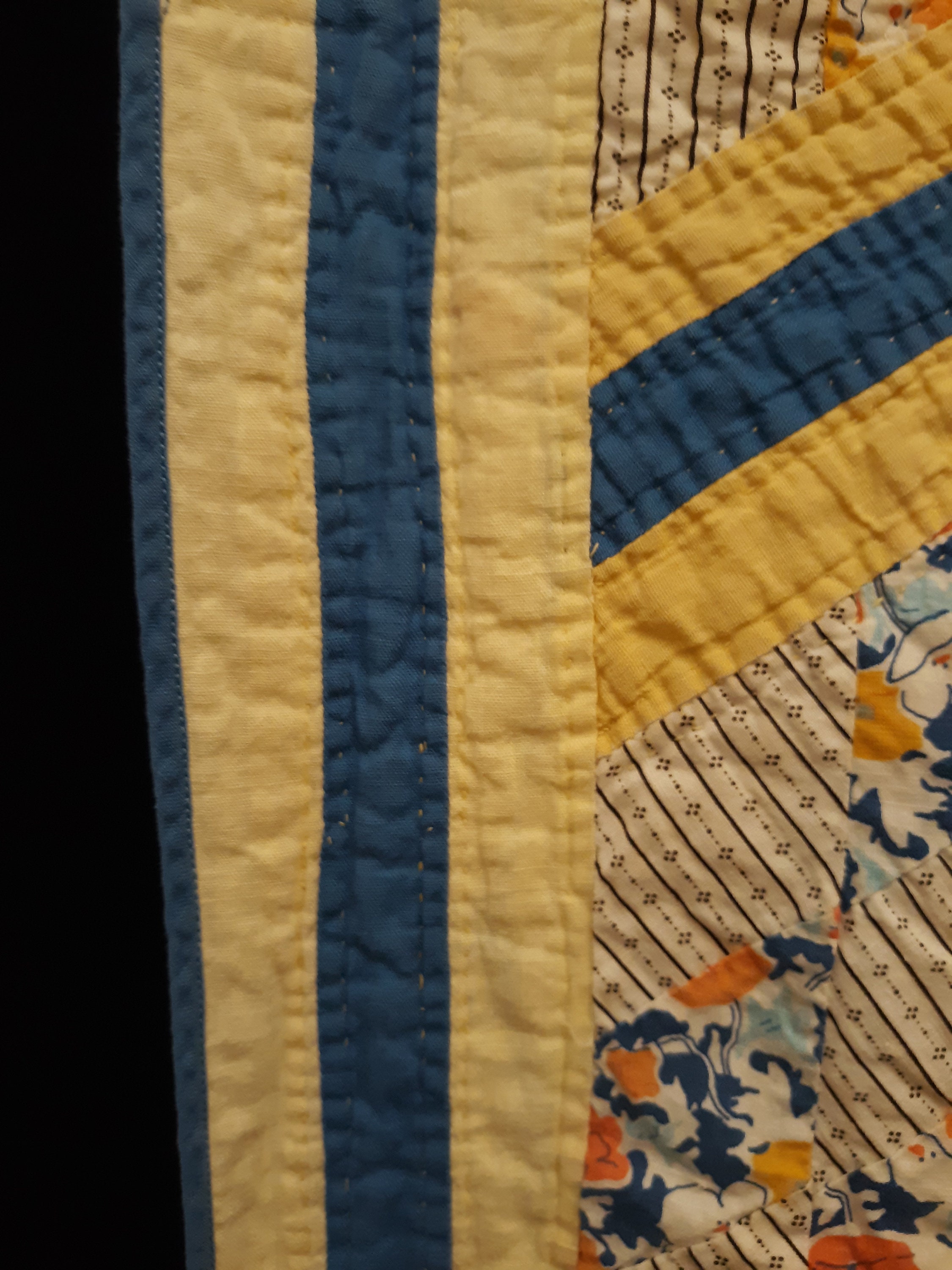 Antique Nine Patch Diamond Diagonal Quilt in Blue and Yellow - Etsy