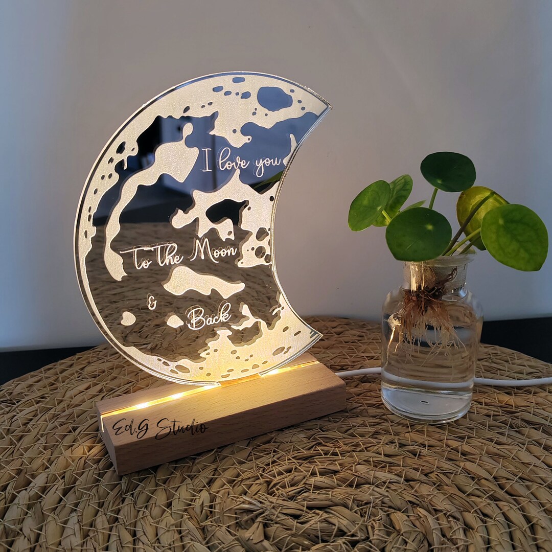 Moon Night Light Lamp, Customizable, in Wood and Acrylic - Etsy