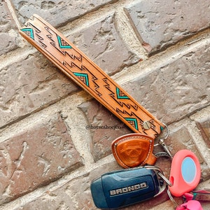 Aztec Tooled Leather Key Fob Wristlet - Etsy