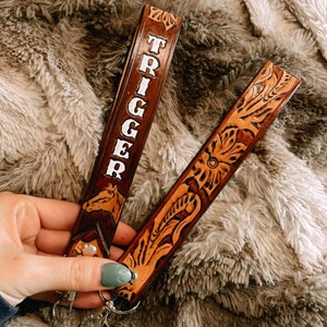 Custom Tooled Leather Key Fob Wristlet Tooled - Etsy