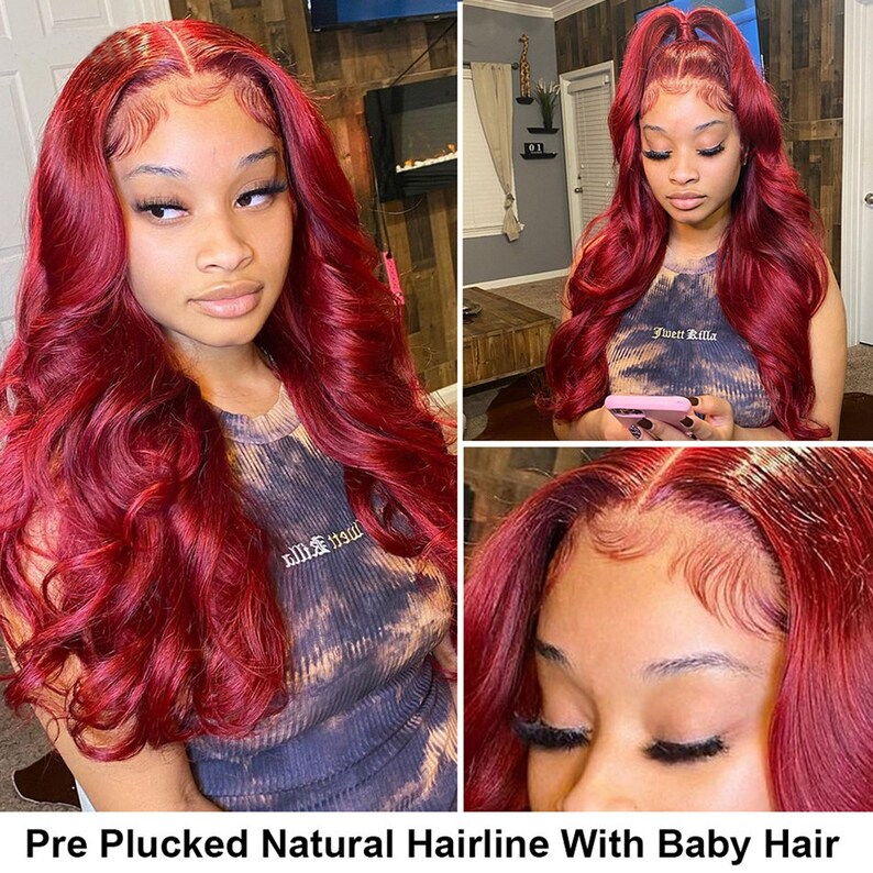 99J Wine Red Boby Wave Human Hair Wig 13x4/4x4 Front Lace Wig 150% ...