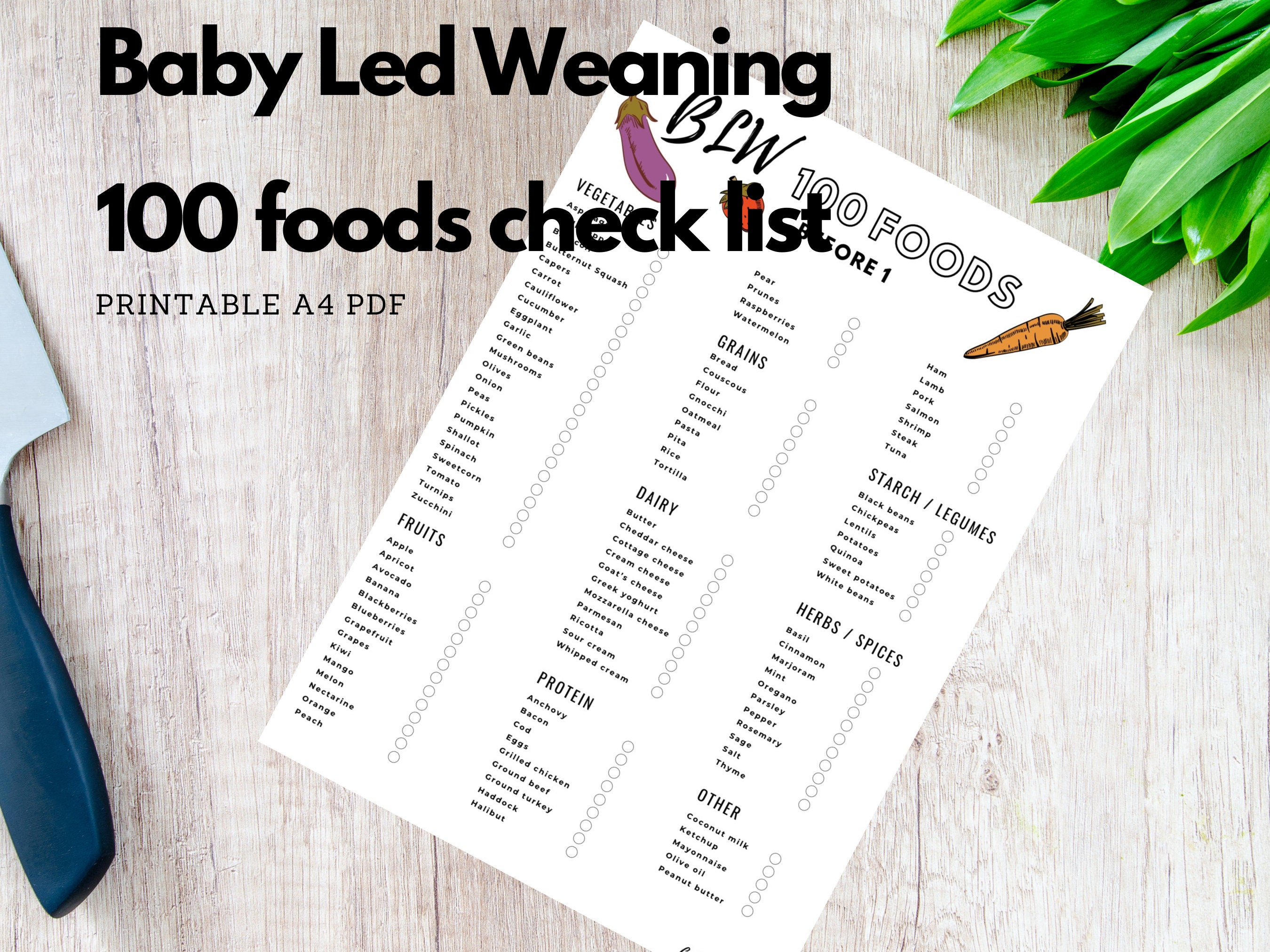 Baby Led Weaning 100 Foods Check List - Etsy