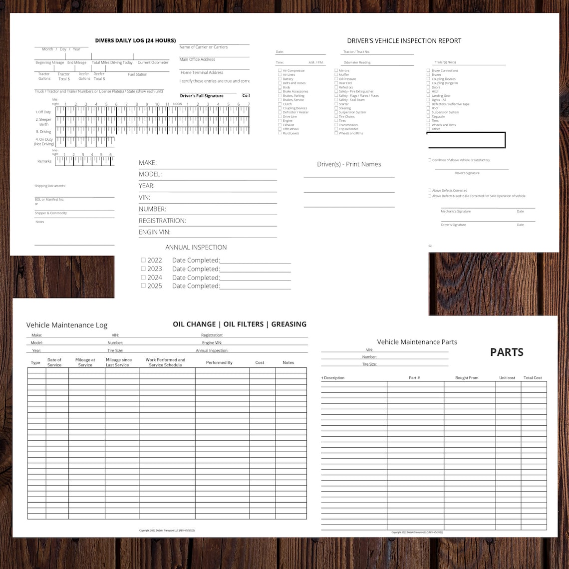 Truck Driver's Daily Log Book | Maintenance Tracker | Parts List ...