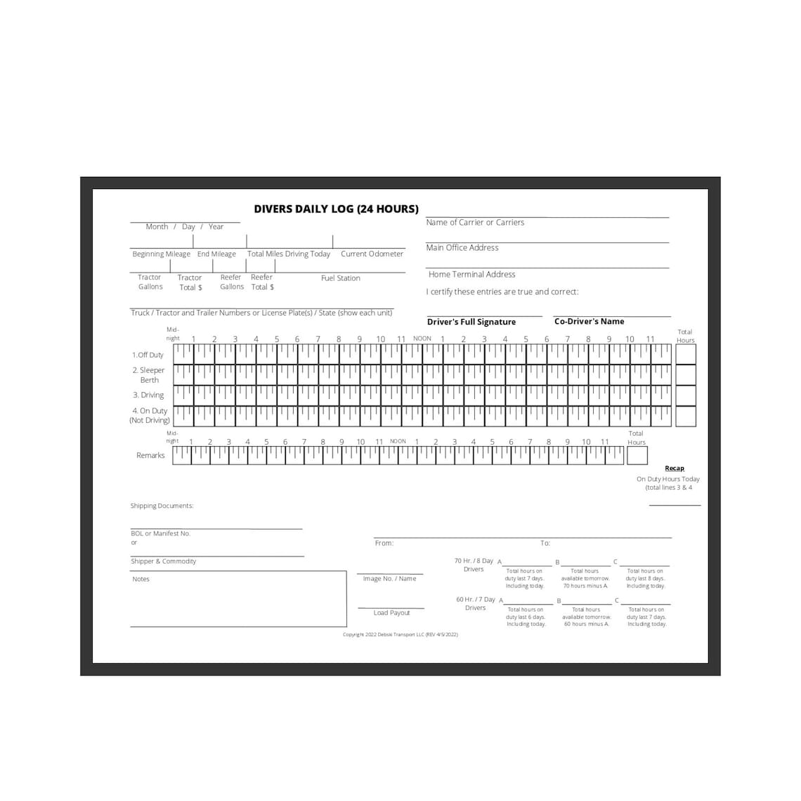 Truck Driver's Daily Log Book | Maintenance Tracker | Parts List ...