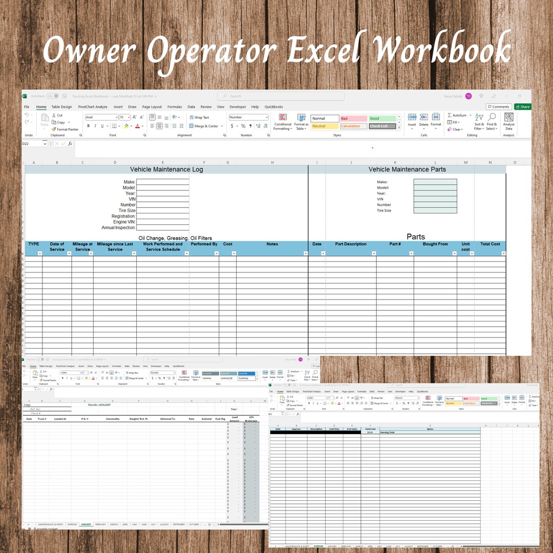 Owner Operator Excel Workbook | Maintenance Tracker | Parts List Tracker | Expense Tracker ...