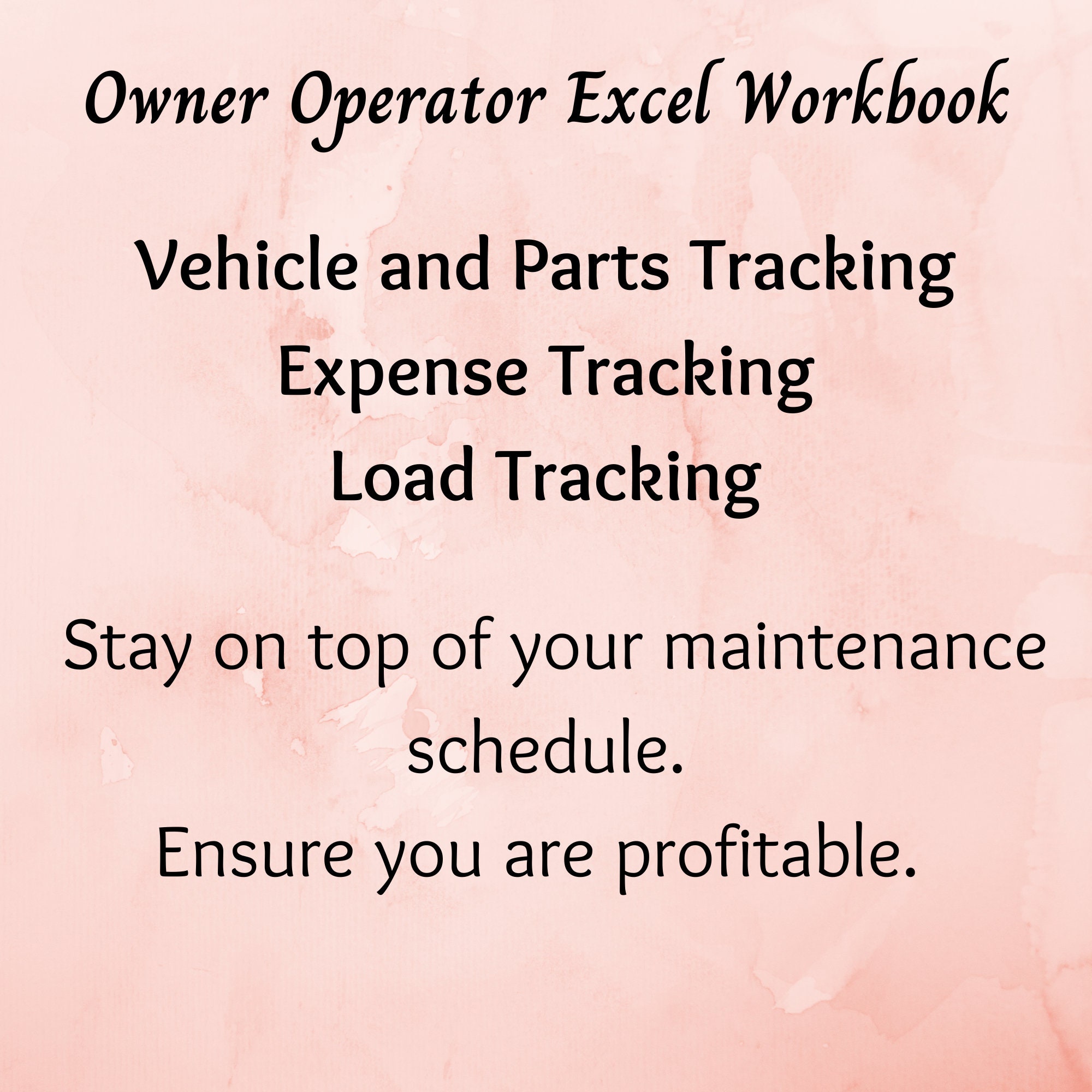 Owner Operator Excel Workbook | Maintenance Tracker | Parts List ...