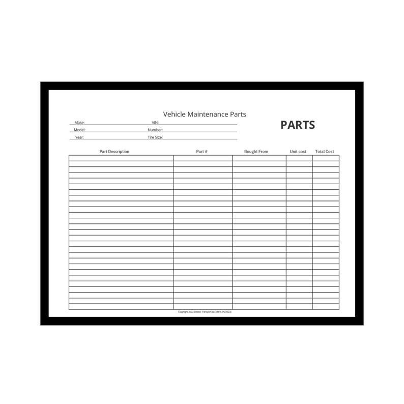 Truck Driver's Daily Log Book | Maintenance Tracker | Parts List ...