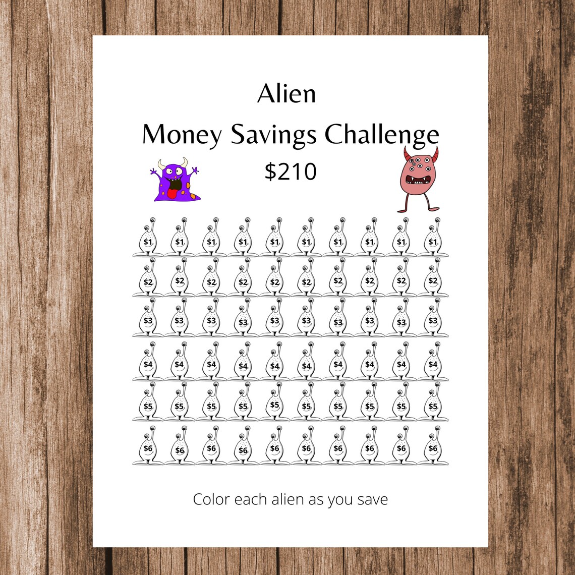 Kids Alien Savings Challenge | Printable | Savings Tracker - Etsy