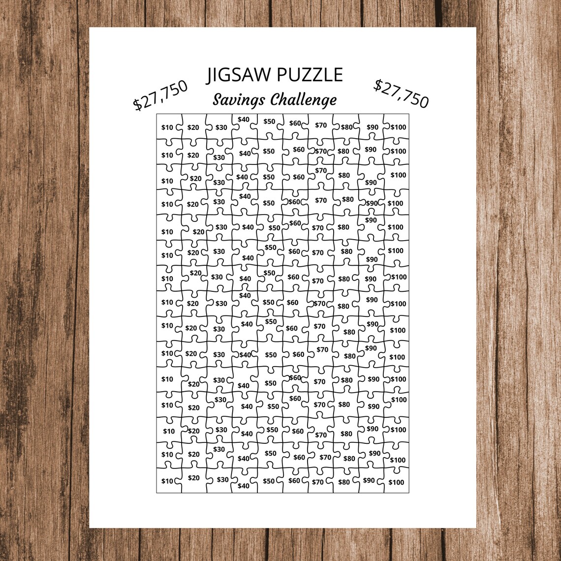 Savings Challenge Printable Savings Tracker Puzzle 27750 - Etsy