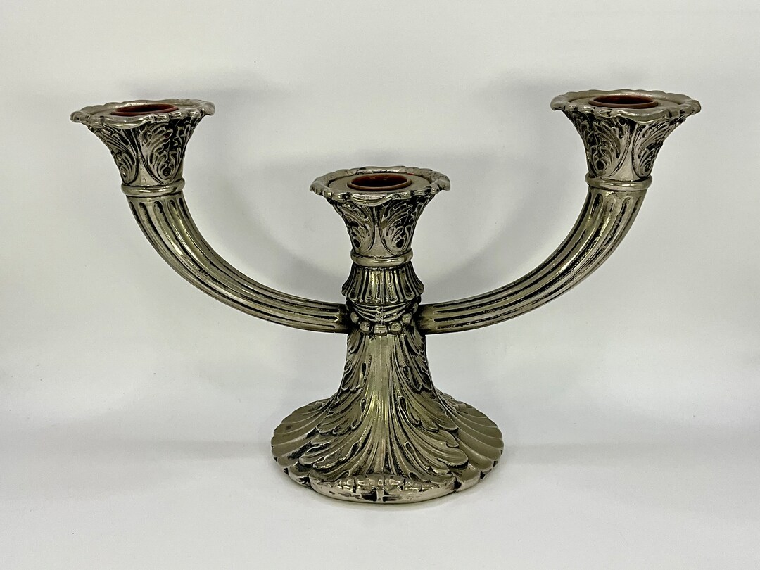 French Vintage Silver Metal Decorative Triple Candelabra / Candlestick ...