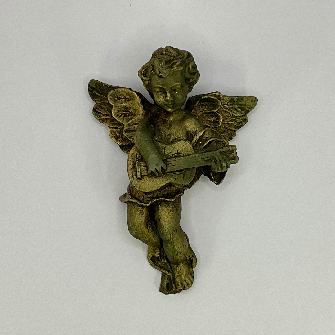 French Vintage Cherub Wall Hanging Playing a Guitar, Decorative Winged ...
