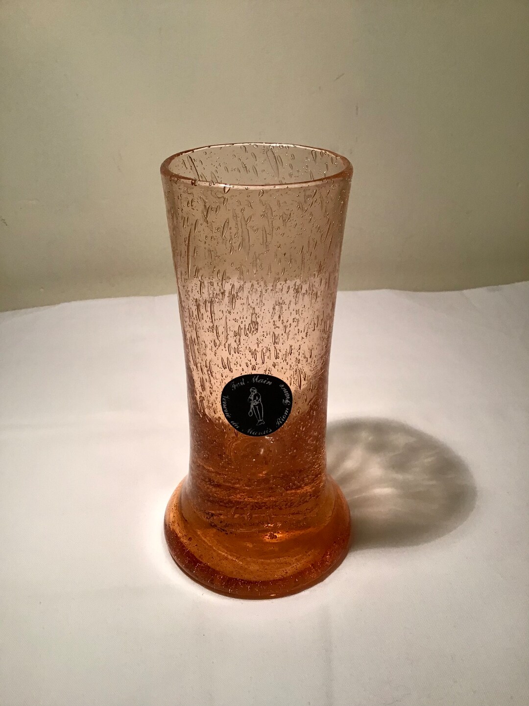 French Vintage Collectible Hand Made Patterned Tangerine Glass Vase ...