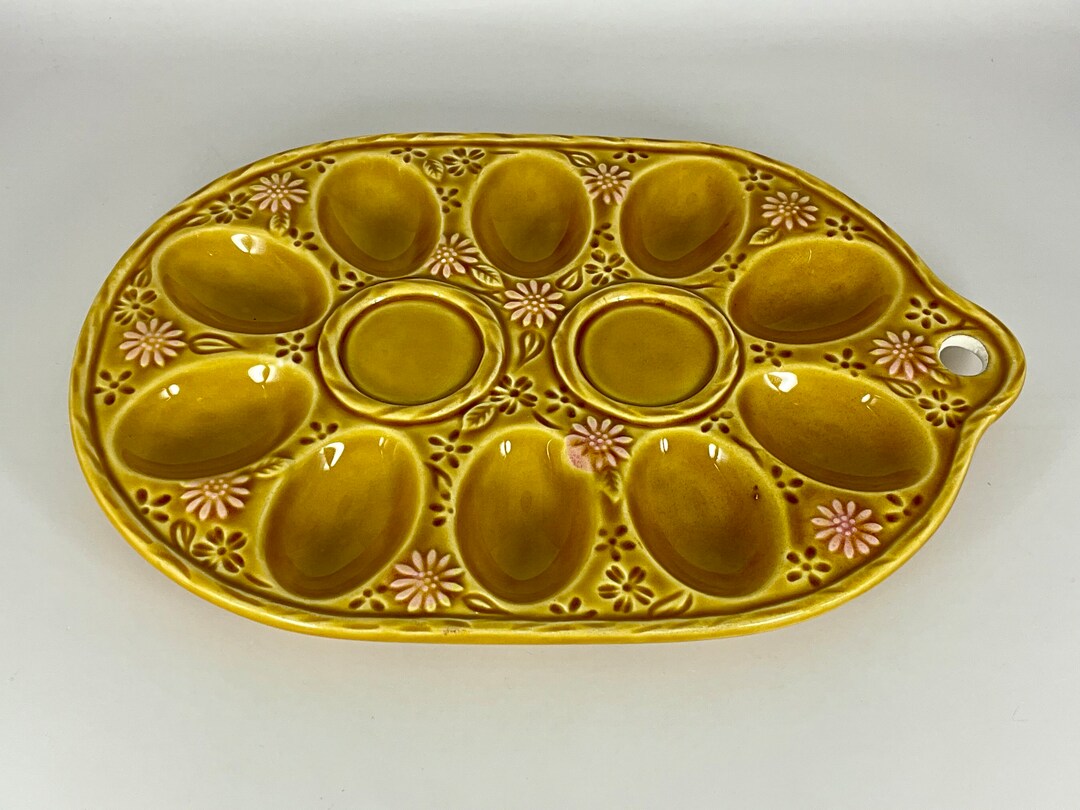 French Vintage Decorative Oval Shaped Ceramic Egg Plate / Egg Holder ...