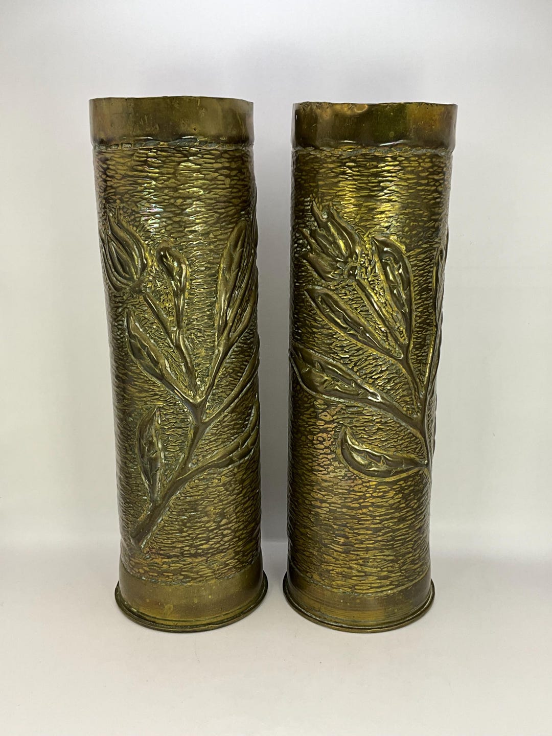 Stunning French Vintage Hand Made Decorative Repousse, Trench Art Pair ...