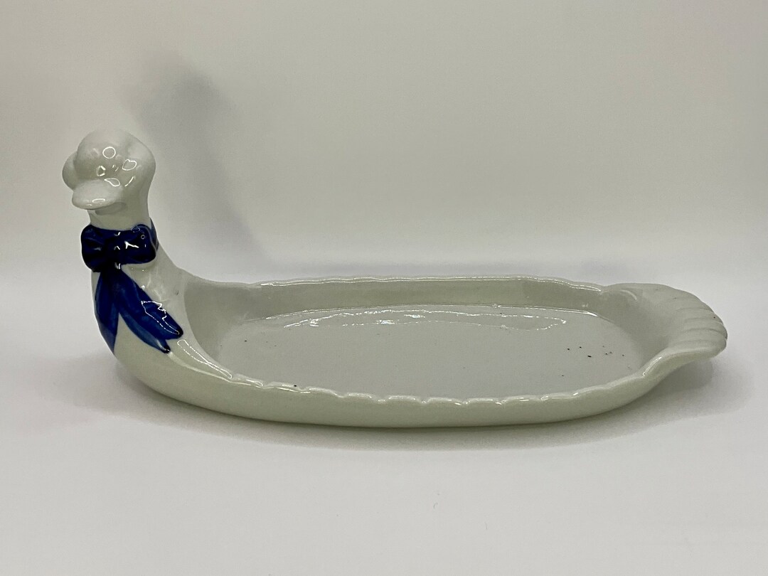 French Vintage White Ceramic Duck Platter for Serving Foie Gras Pate ...