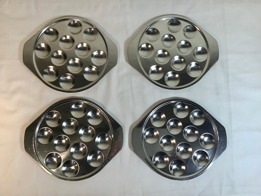 French Vintage Set of 4 Stainless Steel Escargot / Snail Serving Dishes ...