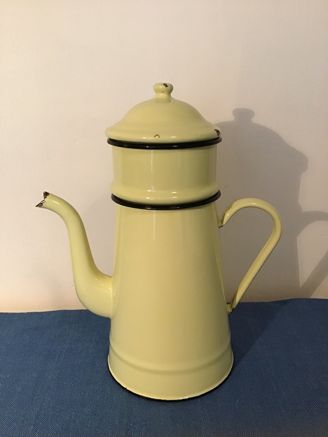 French Vintage Enamel Yellow Coffee Pot. - Etsy