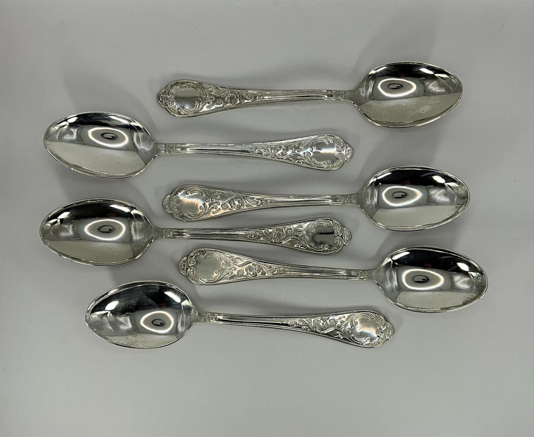 Italian Vintage Silver Plated Metal Set of 6 Table Spoons. They Have an ...